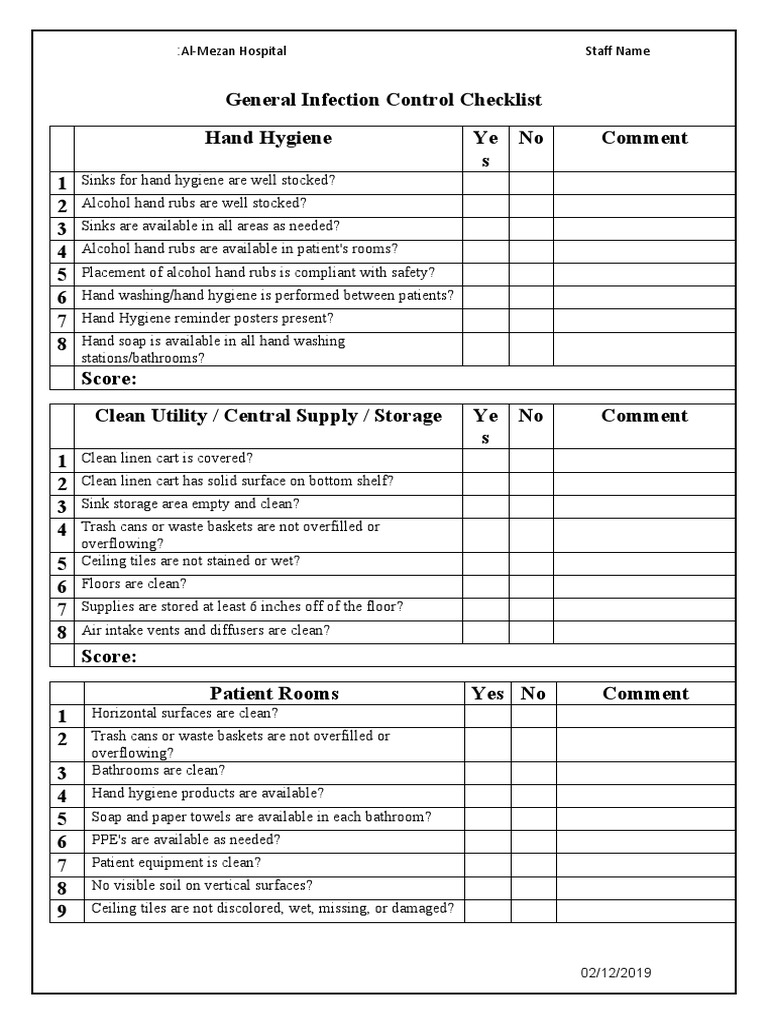 General Infection Control Checklist | PDF | Hand Washing | Hygiene