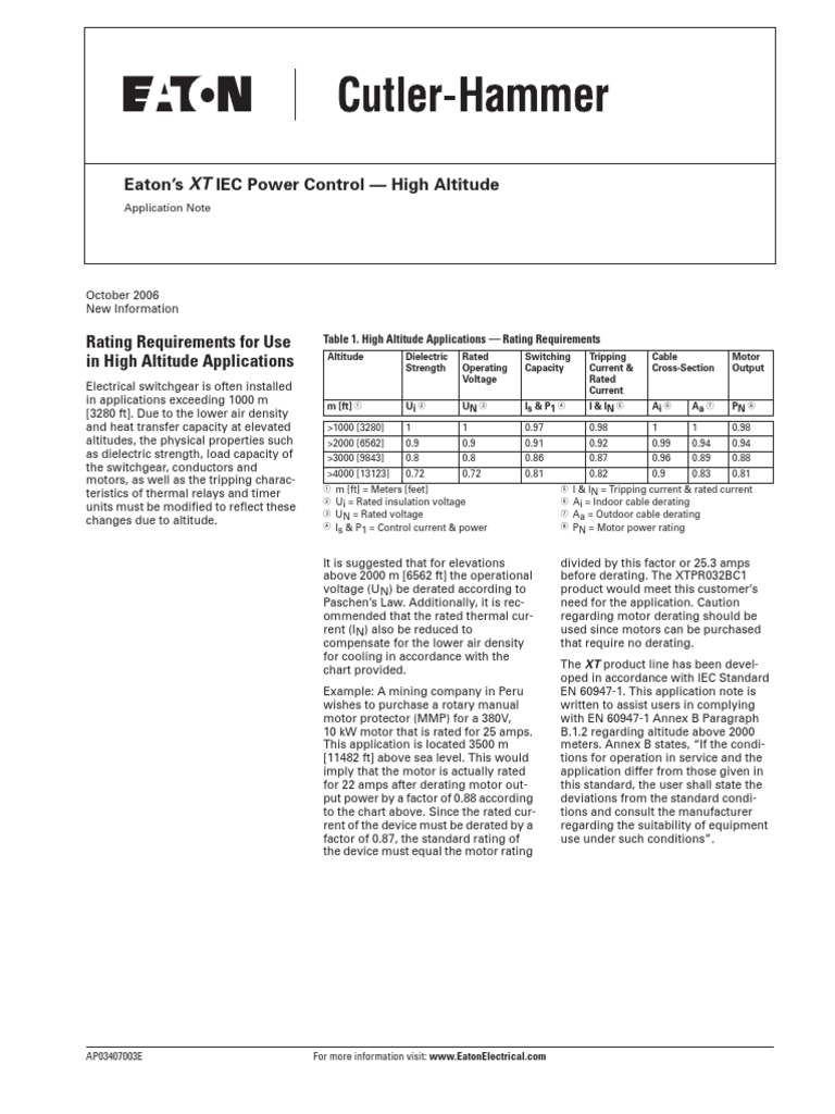 Eaton's IEC Power Control - High Altitude: Rating Requirements For Use ...