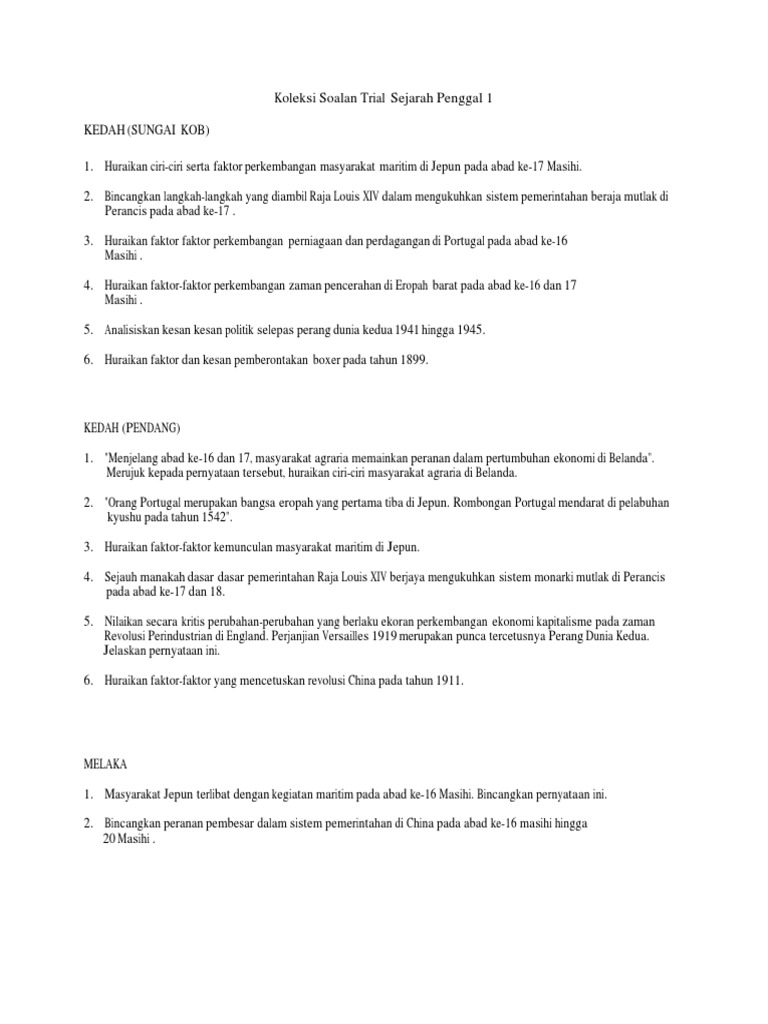 Koleksi Soalan Trial Sej p1 2018 UPDATE | PDF | Politik | Sejarah