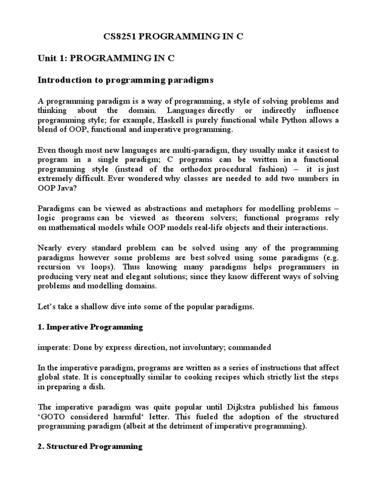 CS8251 Programming in C | PDF | Data Type | Programming Paradigms