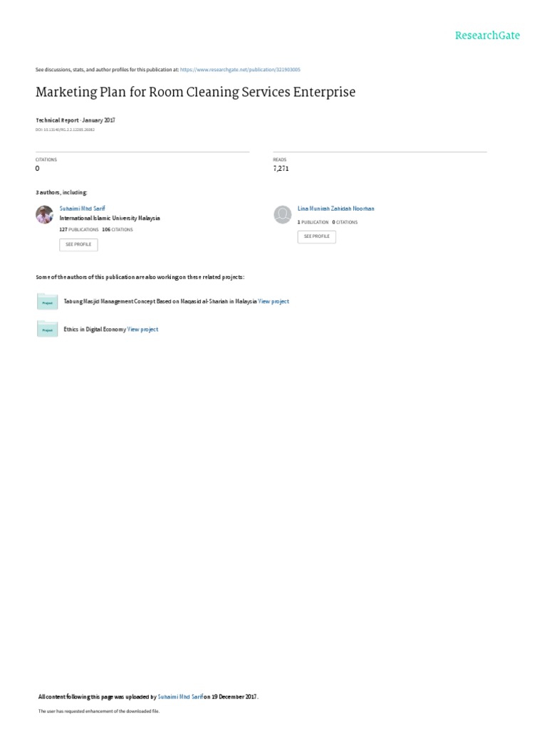Marketing Plan For Room Cleaning Services Enterprise: January 2017 ...