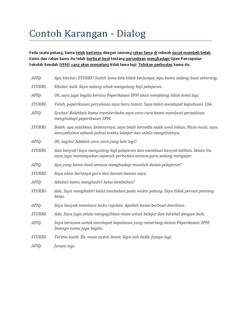 Contoh Karangan Dialog | PDF