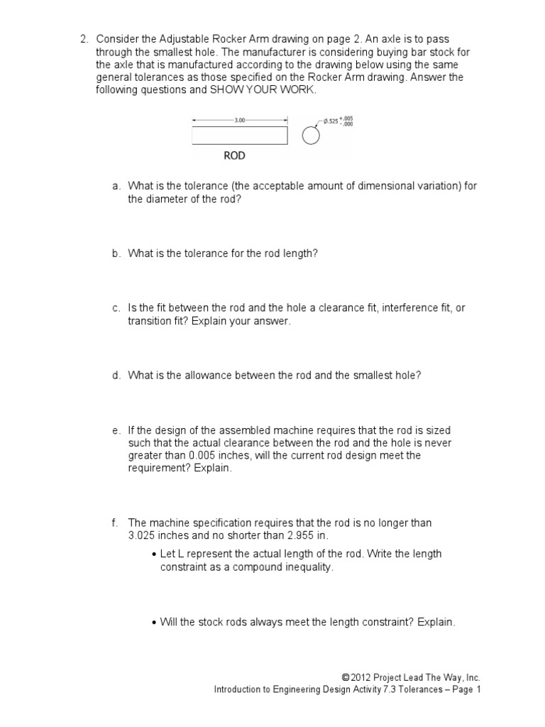 Activity 7.3 Tolerances Part 2 | PDF | Engineering Tolerance ...