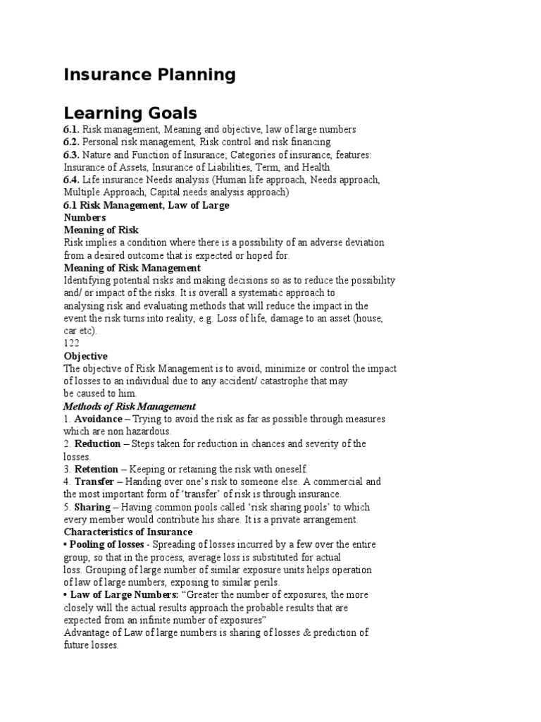 Insurance Planning (Notes | PDF | Risk | Risk Management