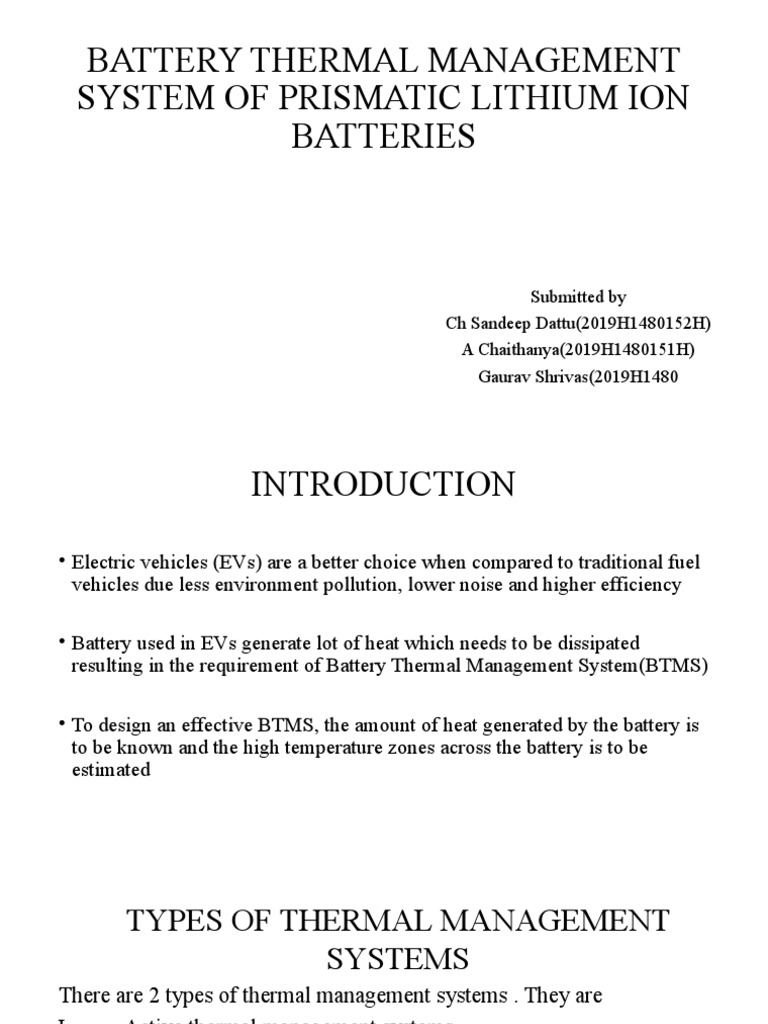 Battery Thermal Management System of Prismatic Lithium Ion Batteries ...