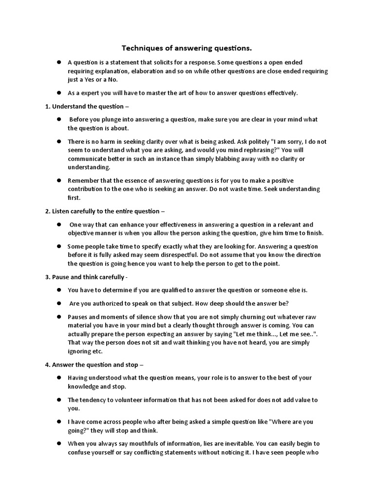 Techniques of Answering Questions.: 1. Understand The Question | PDF ...