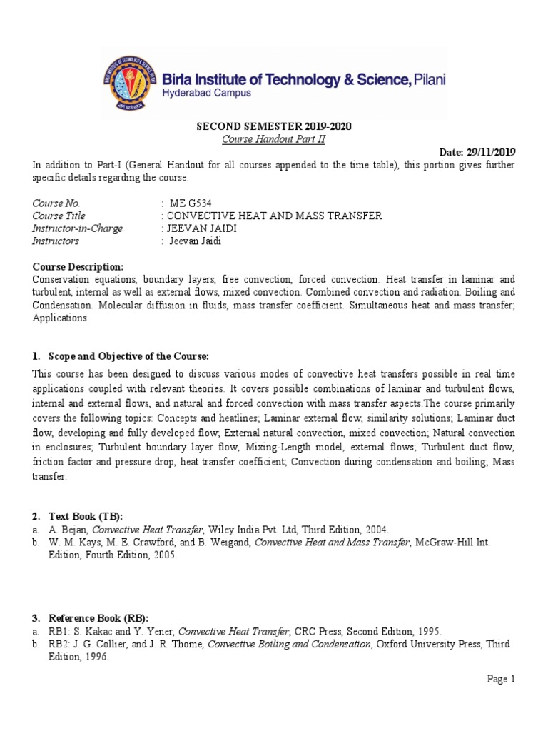 SECOND SEMESTER 2019-2020 Date: 29/11/2019: Course Handout Part II | PDF | Boundary Layer ...