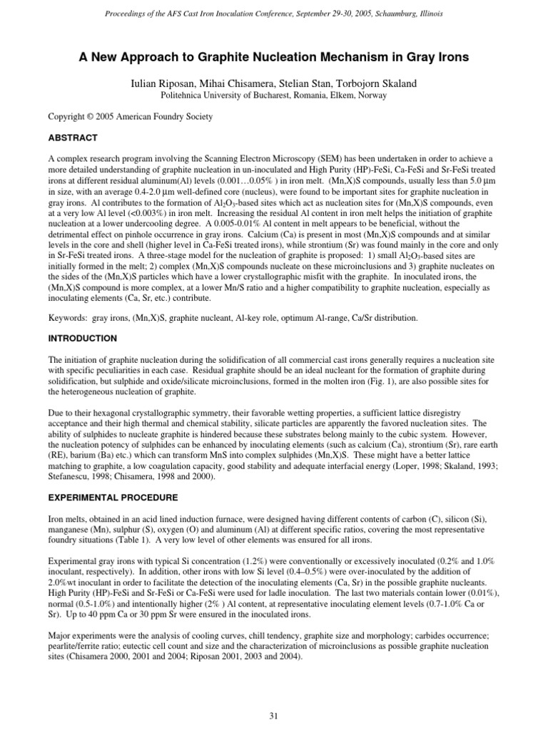 A New Approach To Graphite Nucleation Mechanism in Gray Irons | PDF ...