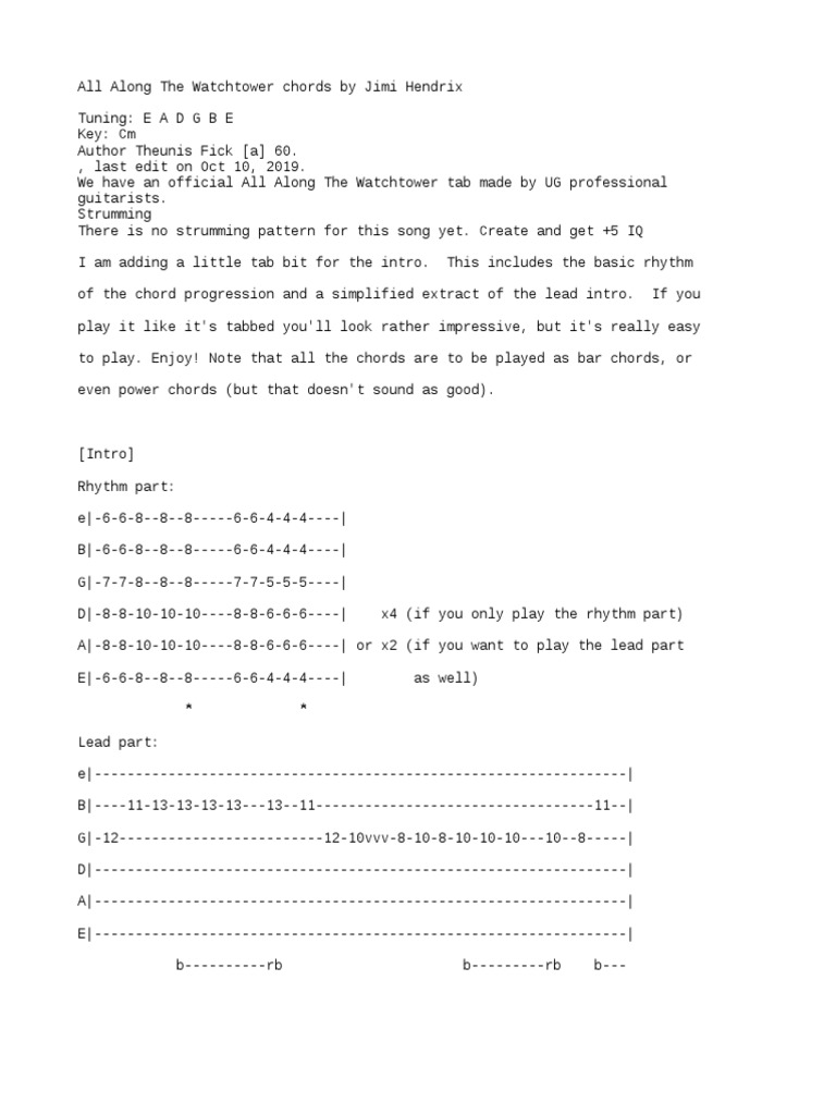 All-Along-The-Watchtower-Chords by Jimi Hendrix | PDF | Musical Forms ...