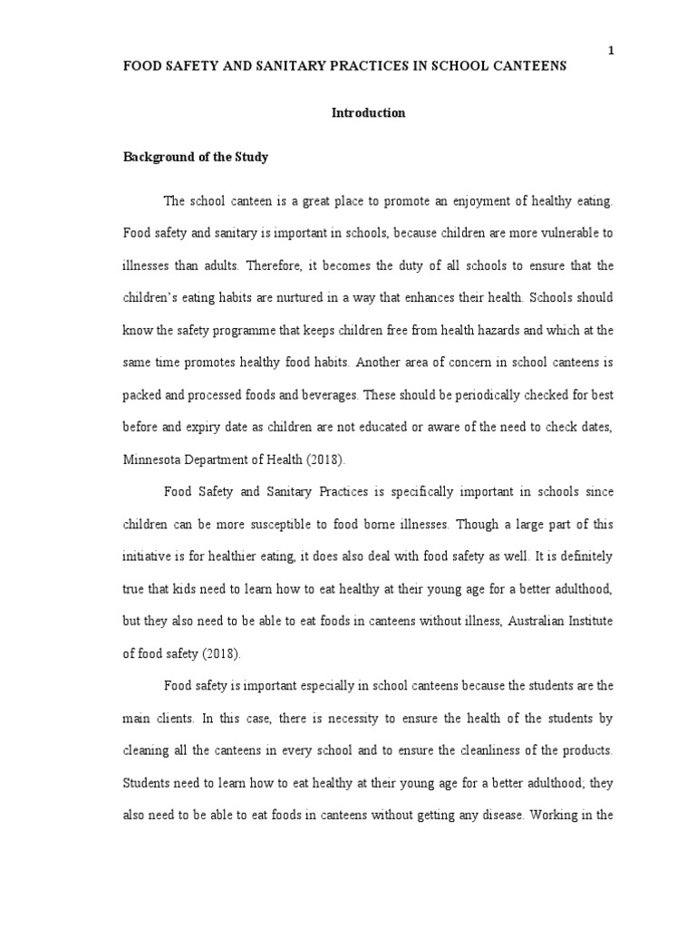 Food Safety and Sanitary Practices in School Canteens Background of The ...