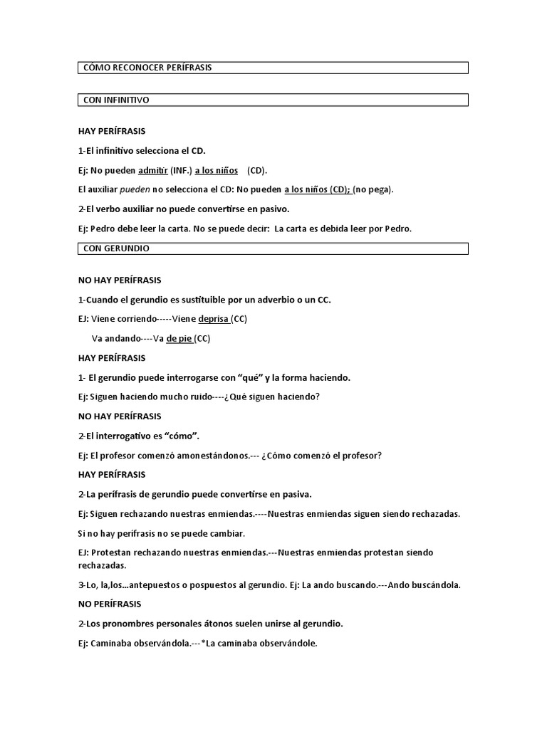CÓMO RECONOCER PERÍFRASIS DE INFINITIVO-GERUNDIO-PARTICIPIO | PDF