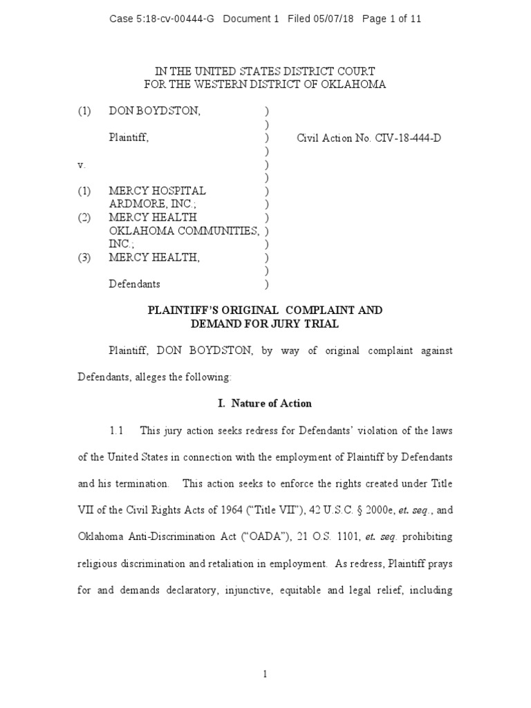 Plaintiff'S Original Complaint and Demand For Jury Trial | PDF ...