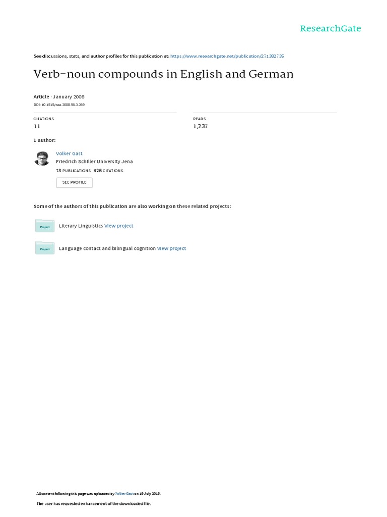 Verb-Noun Compounds in English and German: January 2008 | PDF | German ...