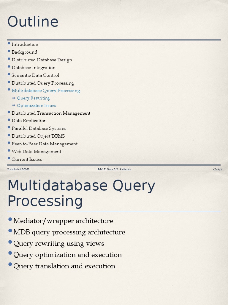 Outline: Multidatabase Query Processing | PDF | Databases | Information Technology