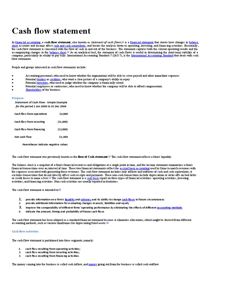 Statement of Cash Flow - Simple Example | PDF | Cash Flow Statement ...