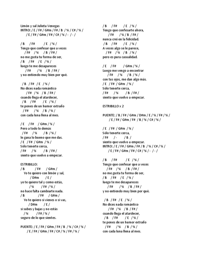 Letra de "Limón y Sal" de Julieta Venegas | PDF | Ocio | Deportes