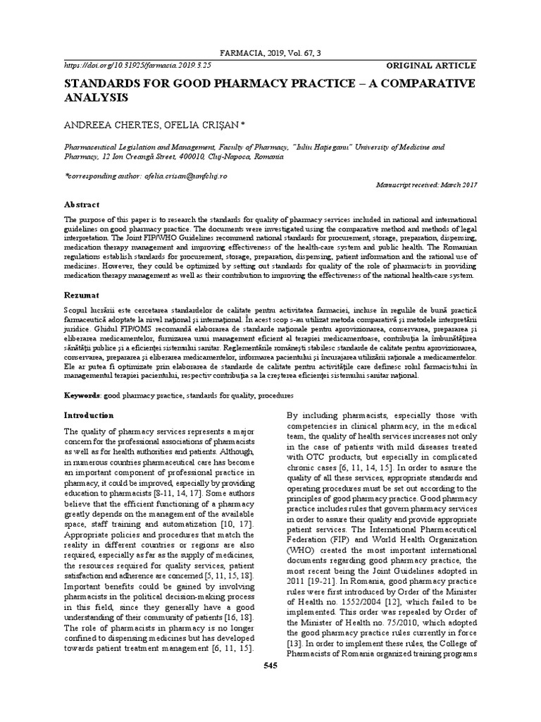 Comparative Analysis of Pharmacy Standards | PDF | Pharmacy | Pharmacist