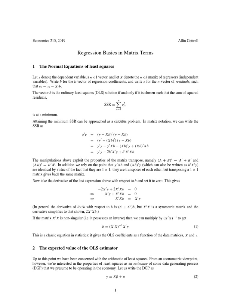 Regression Basics in Matrix Terms: 1 The Normal Equations of Least ...