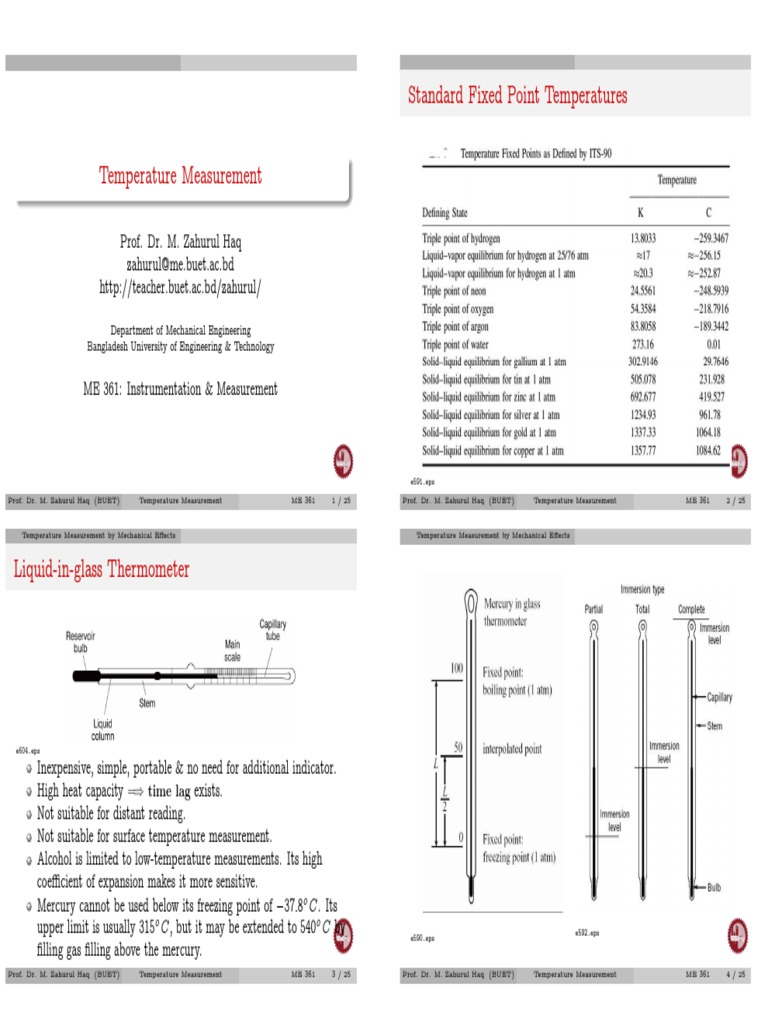 Standard Fixed Point Temperatures: Department of Mechanical Engineering ...