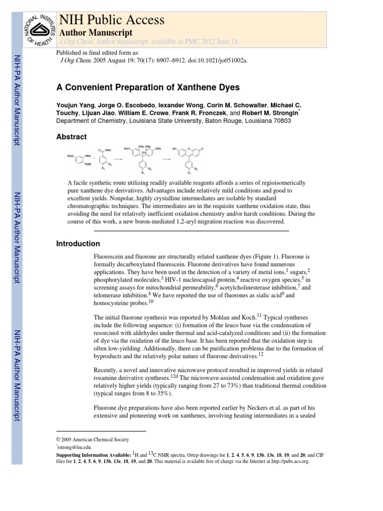 NIH Public Access: A Convenient Preparation of Xanthene Dyes | PDF ...