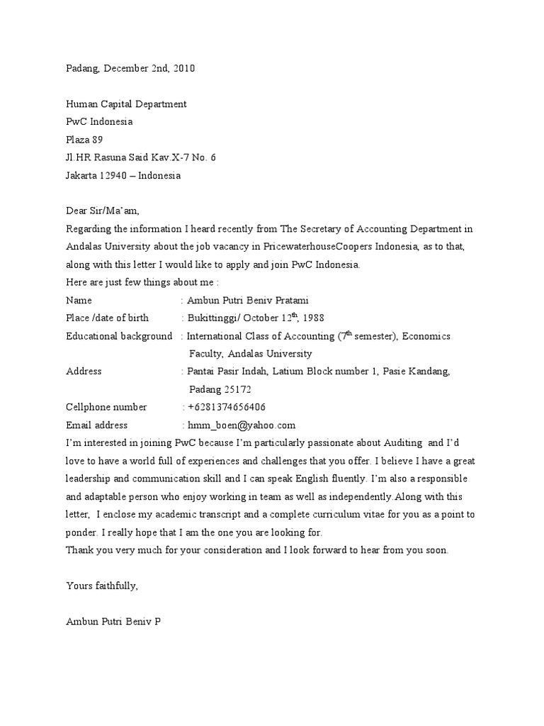 Job Application for PwC Indonesia | PDF