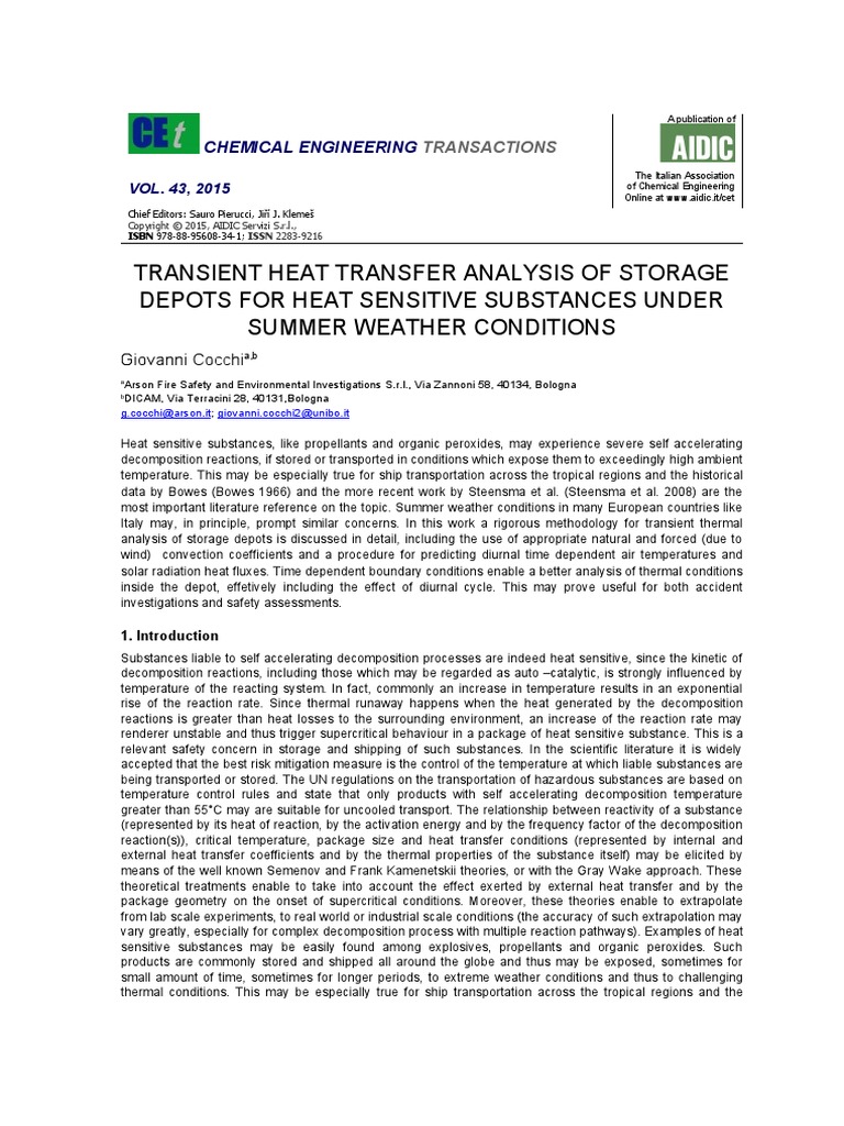 Transient Heat Transfer Analysis of Storage Depots For Heat Sensitive ...