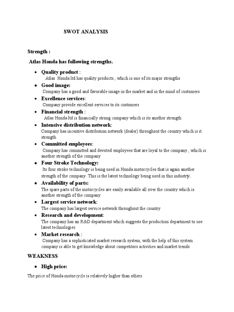 Swot Analysis | PDF | Honda | Brand