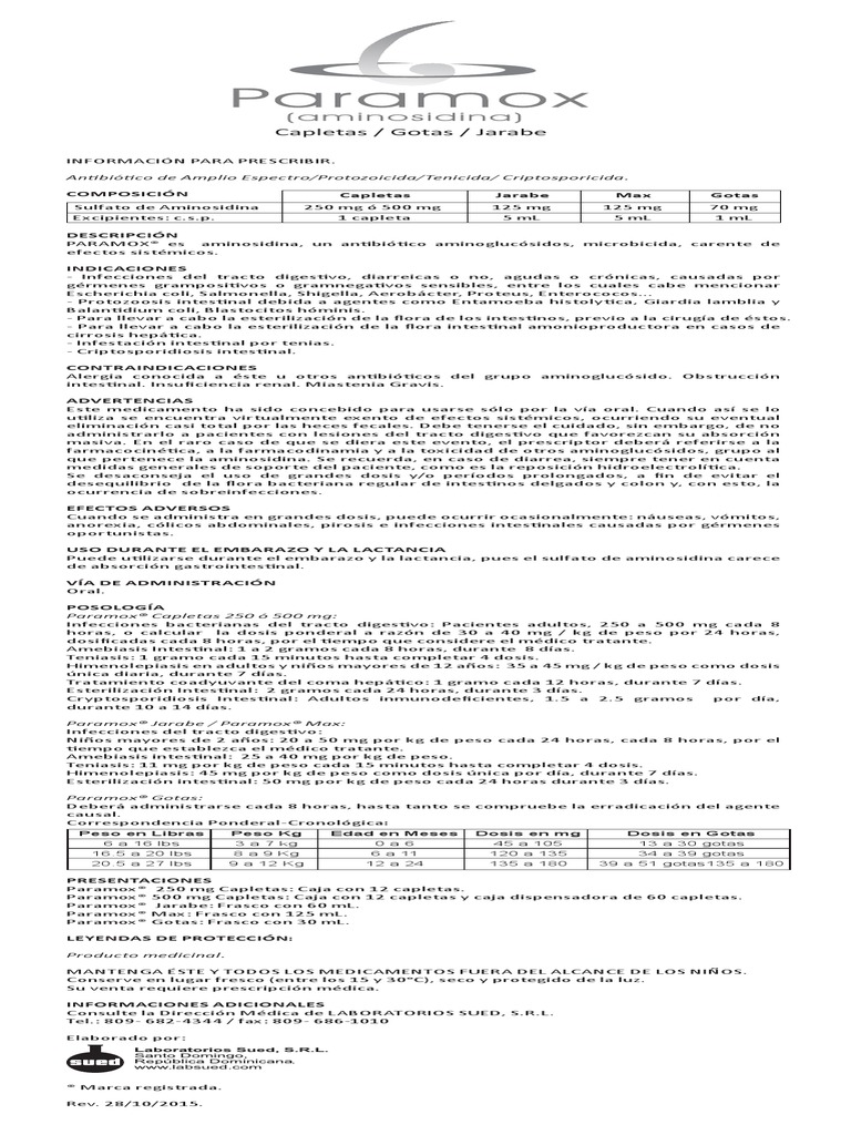 Paramox Inserto WEB | PDF | Diarrea | Microbiología