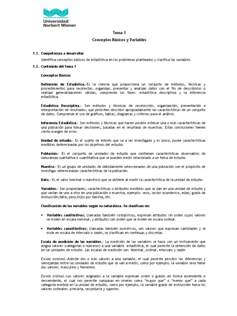 Tema 1 Conceptos Basicos y Variables | PDF | Nivel de medida | Estadísticas
