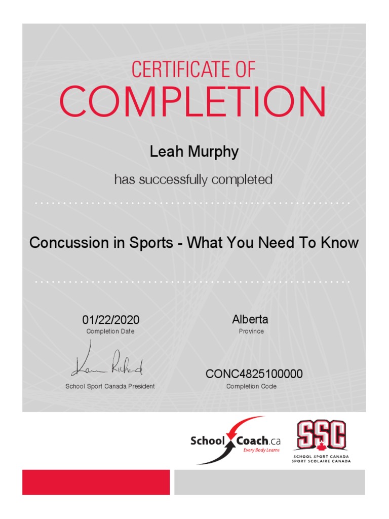 Concussion Certificate | PDF