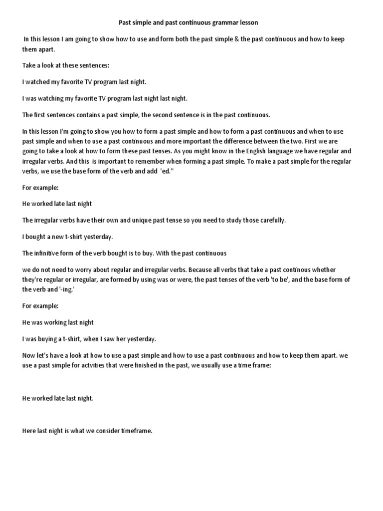 Past Simple and Past Continuous Grammar Lesson | PDF | Verb ...