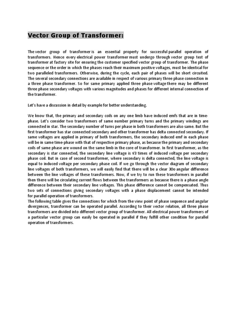 Vector Group of A Transformer PDF | PDF | Transformer | Inductor