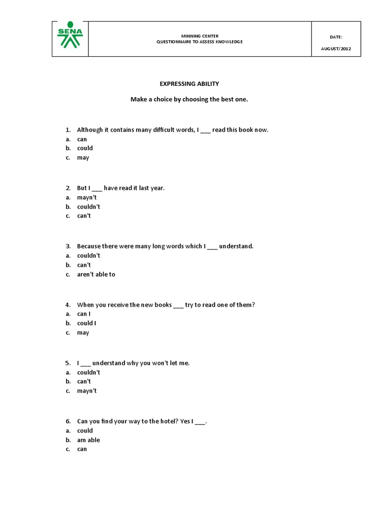 Expressing Ability Make A Choice by Choosing The Best One | PDF ...