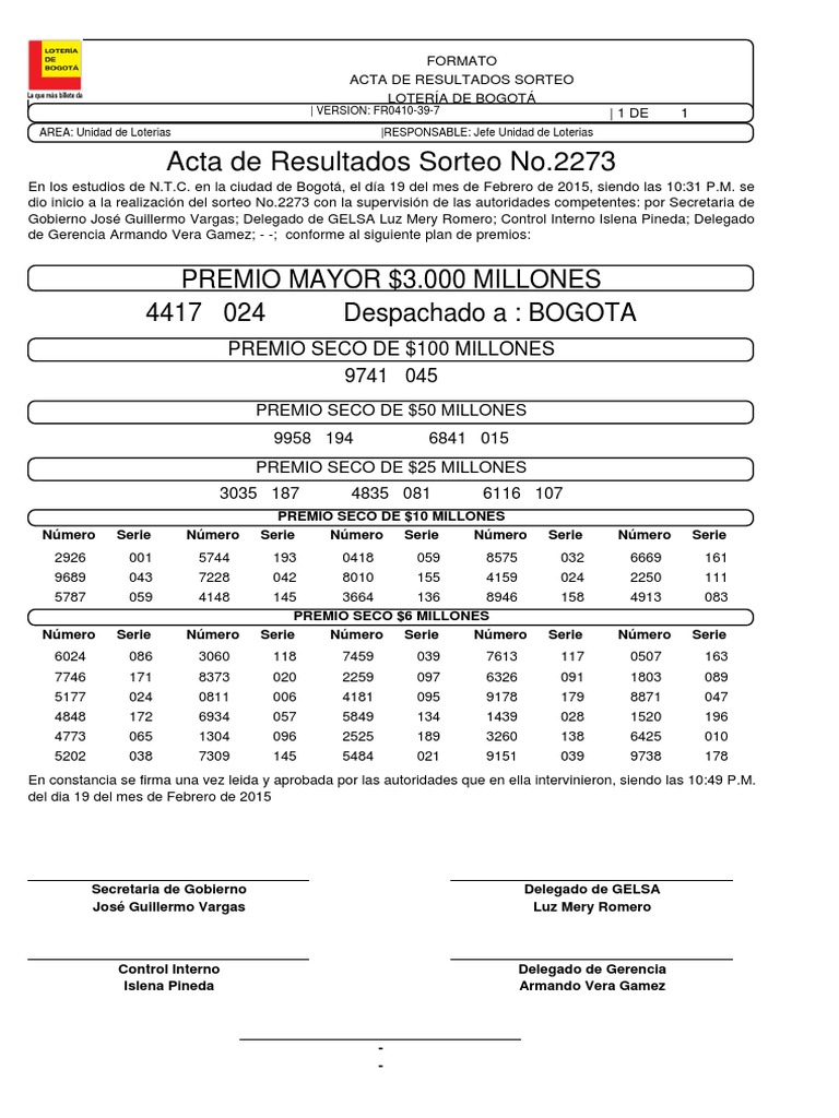 Acta de Sorteo 2273 | PDF