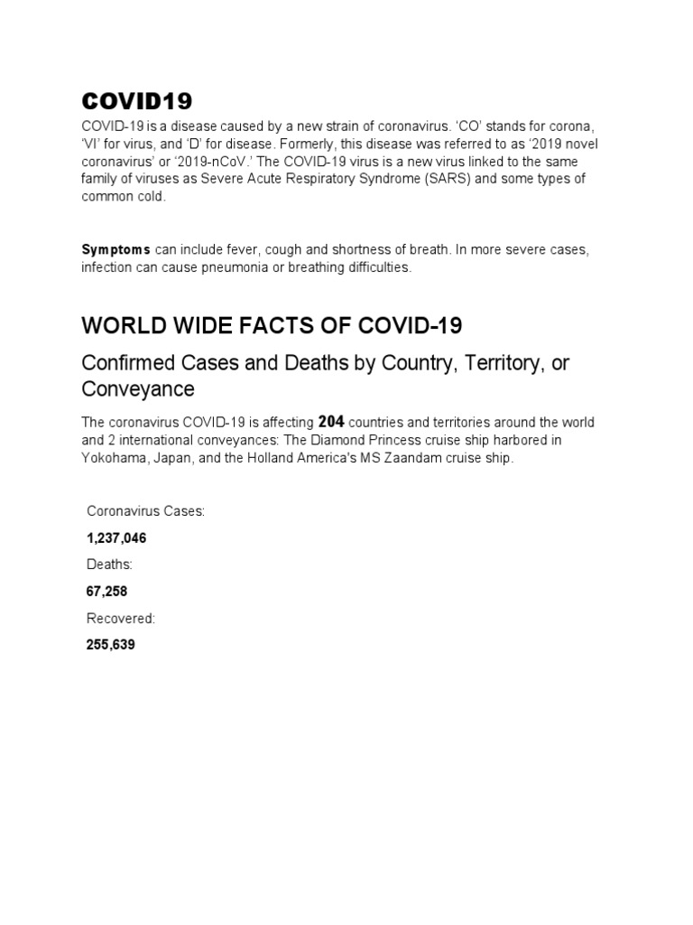 Fact Sheet of COVID19 | PDF | Diseases And Disorders | Wellness