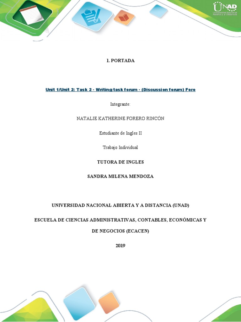 Natalie Forero - GUIA 2 - INGLES 2 - Task 2 - Writing Task Forum | PDF