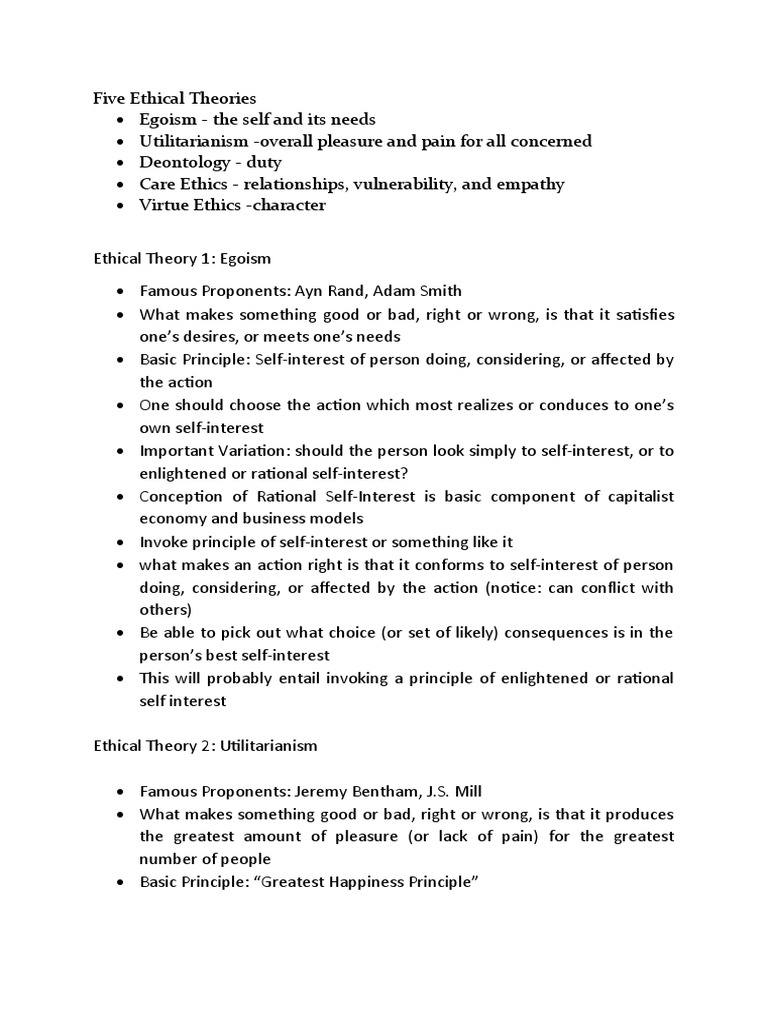 Five Ethical Theories | PDF | Utilitarianism | Philosophical Theories
