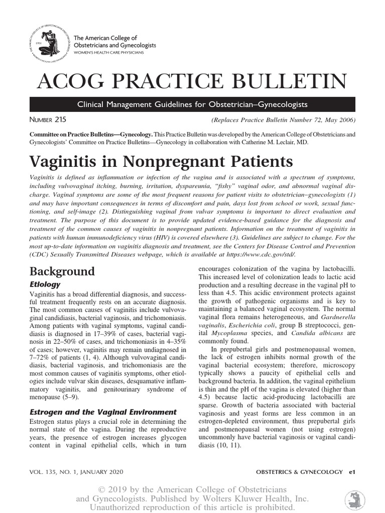 Acog Practice Bulletin: Vaginitis in Nonpregnant Patients | Candidiasis ...