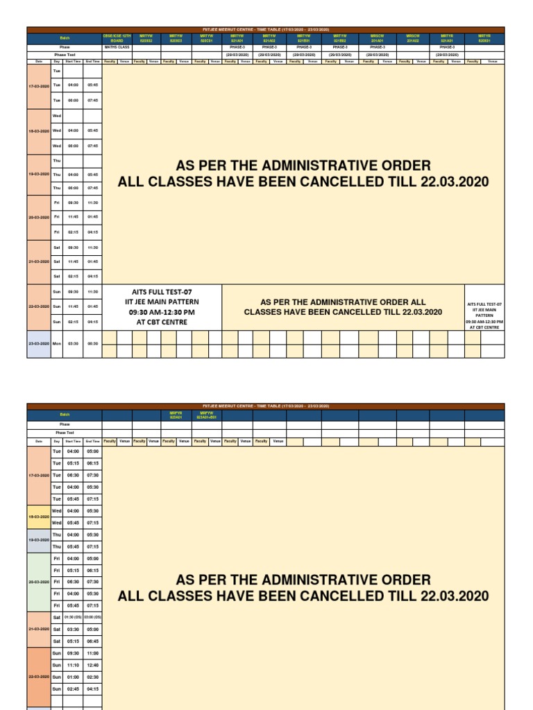 As Per The Administrative Order All Classes Have Been Cancelled Till 22 ...