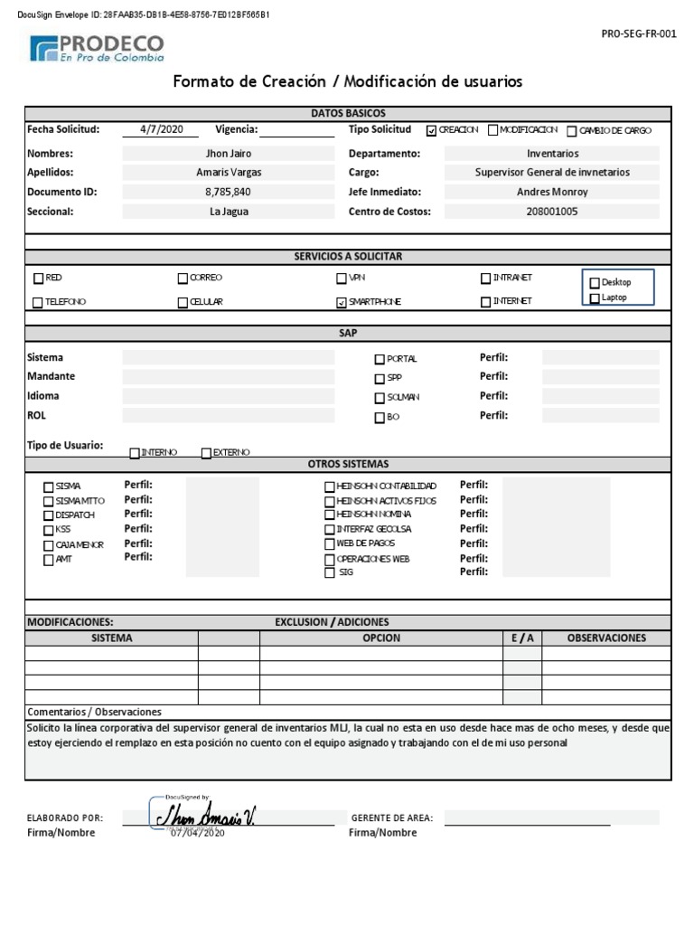 Formato Requisición de Celular Corporativo Supervisor General Inventarios PDF | PDF ...