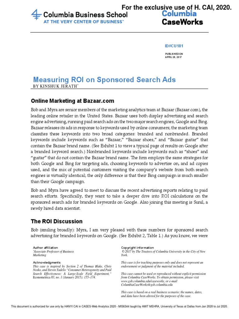 Measuring ROI On Sponsored Search Ads | PDF | Search Engine ...