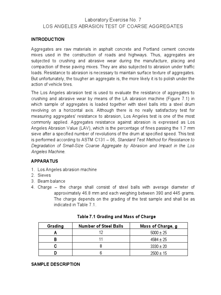 LabEx No. 7 Los Angeles Abrasion Test | PDF | Construction Aggregate | Wear