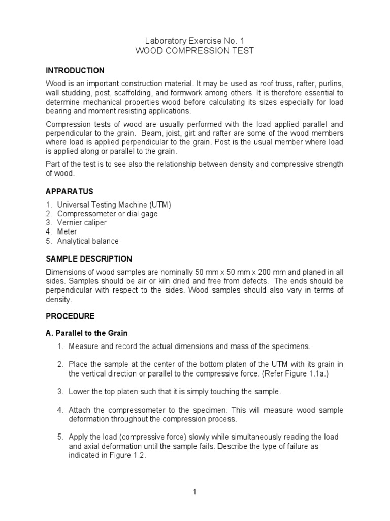 LabEx No. 1 Wood Compression Test | PDF | Young's Modulus | Stress ...