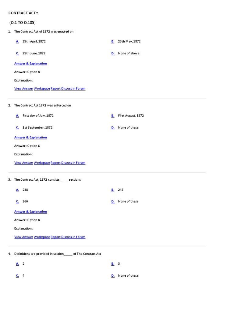Contract Questions MCQ | PDF | Guarantee | Law Of Agency