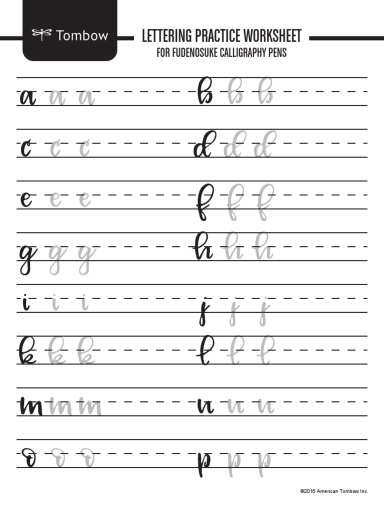 Lettering Practice Worksheet: For Fudenosuke Calligraphy Pens | PDF