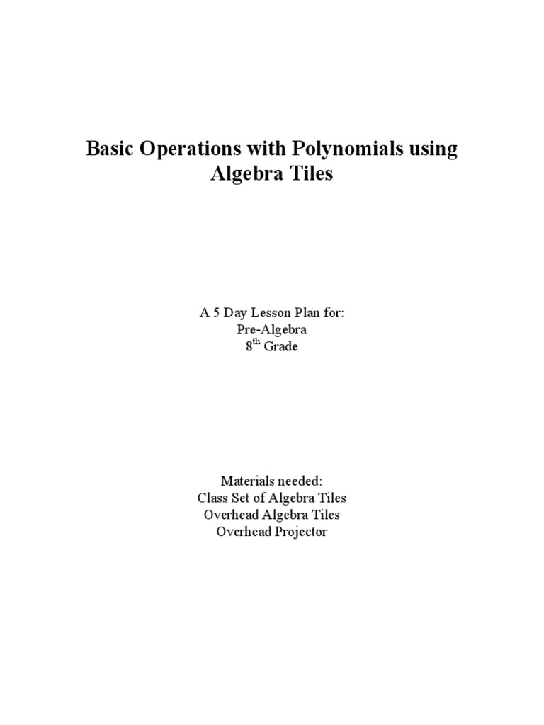 Basic Operations With Polynomials Using Algebra Tiles PDF | PDF ...