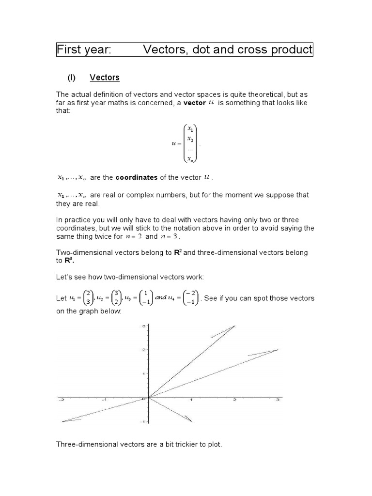First Year: Vectors, Dot and Cross Product | PDF | Basis (Linear ...