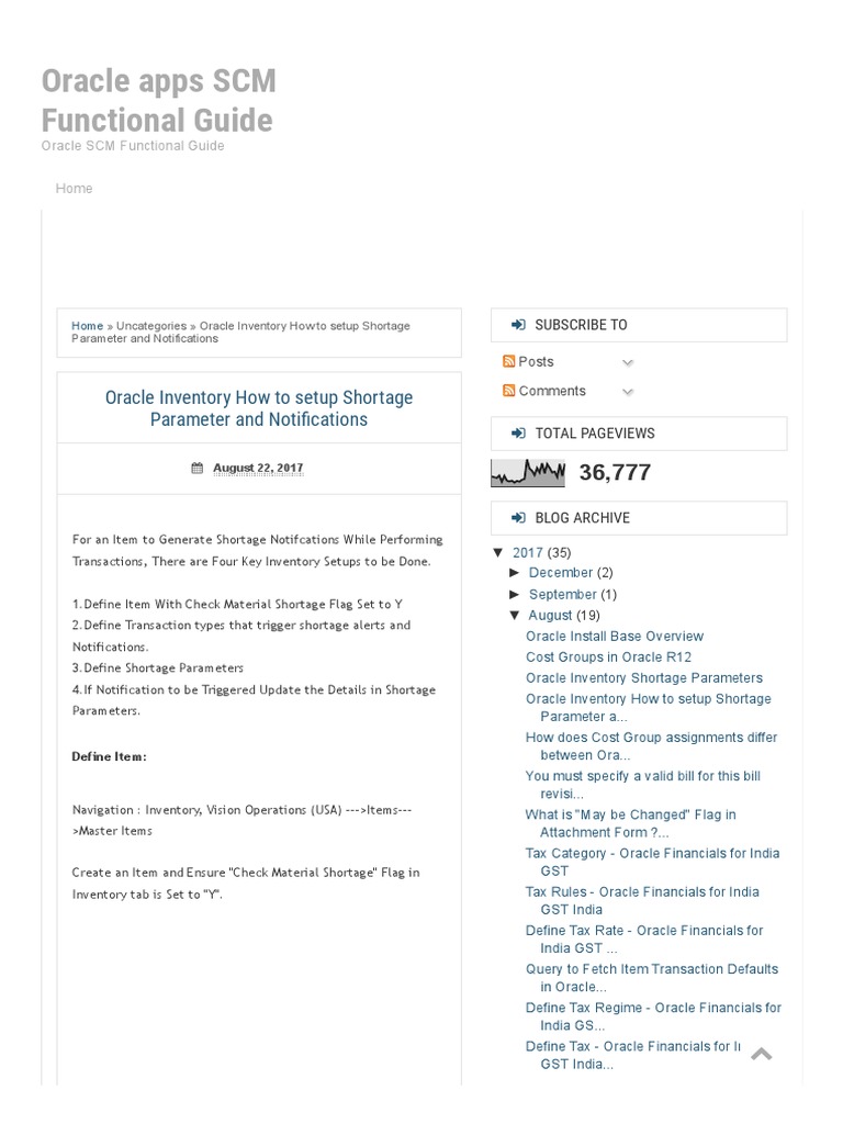 Inv0004 Oracle Inventory How To Setup Shortage Parameter And Notifications Oracle Apps Scm 