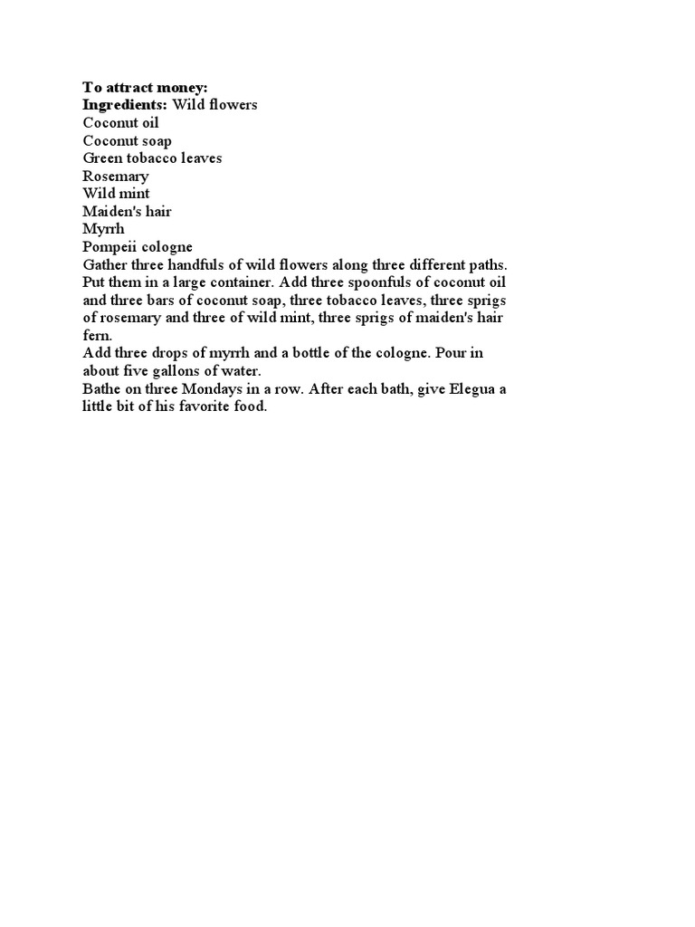 To Attract Money: Ingredients: Wild Flowers | PDF | Cooking, Food & Wine