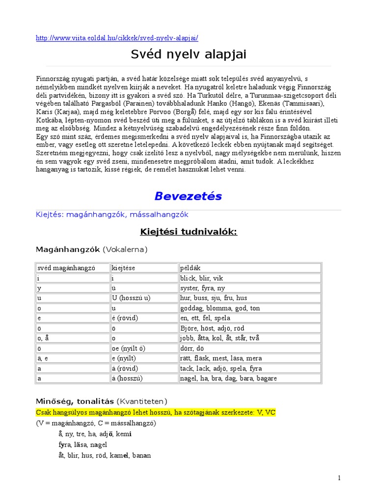 A Sveacuted Nyelv Alapjai PDF | PDF